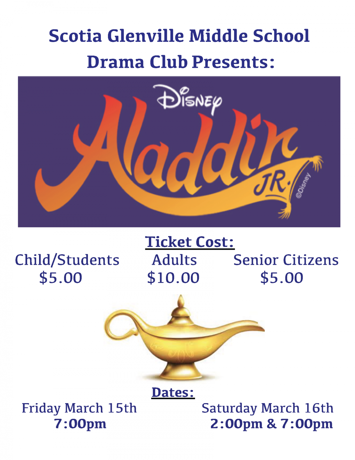FRIDAY AND SATURDAY: Middle School Drama Club Production of Aladdin Jr ...